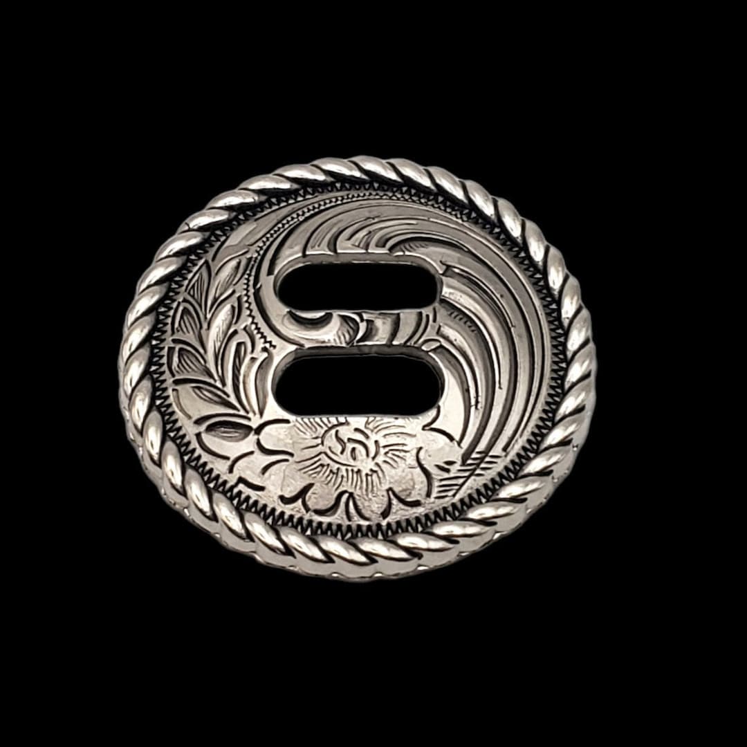 1-1/2" Slotted Rope Edge Floral Concho Nickle Plated With Black Enamel ...