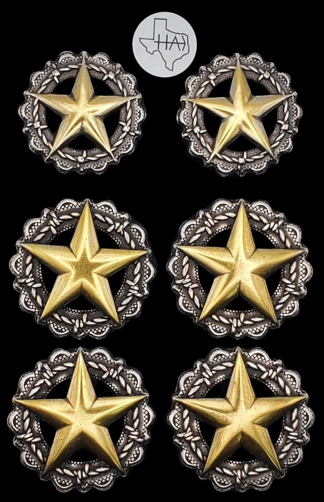 Set of 6 - Saddle Set Conchos Texhas Stars With Barbwire GP - Etsy