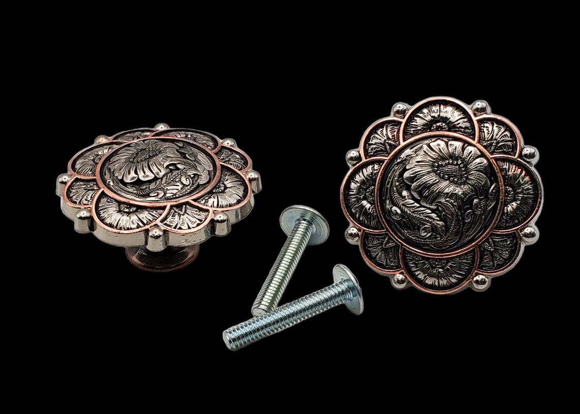 Ransom Rose Cabinet Knobs pair Nickel and Copper - Etsy
