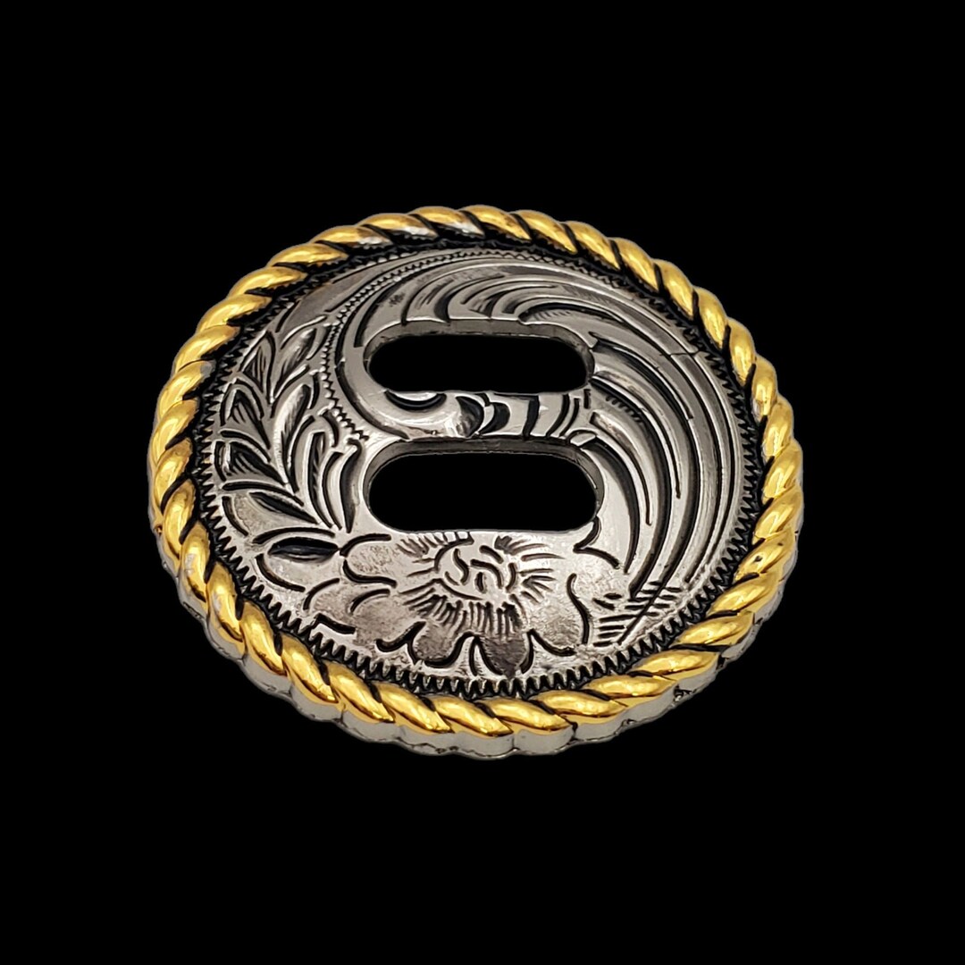 1-1/2" Slotted Rope Edge Floral Concho Nickel and Brass Plated With ...