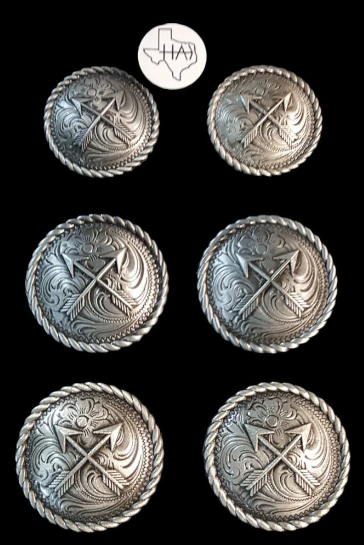 Set of 6 - Saddle Set Conchos With Arrows in Antique Nickel - Etsy