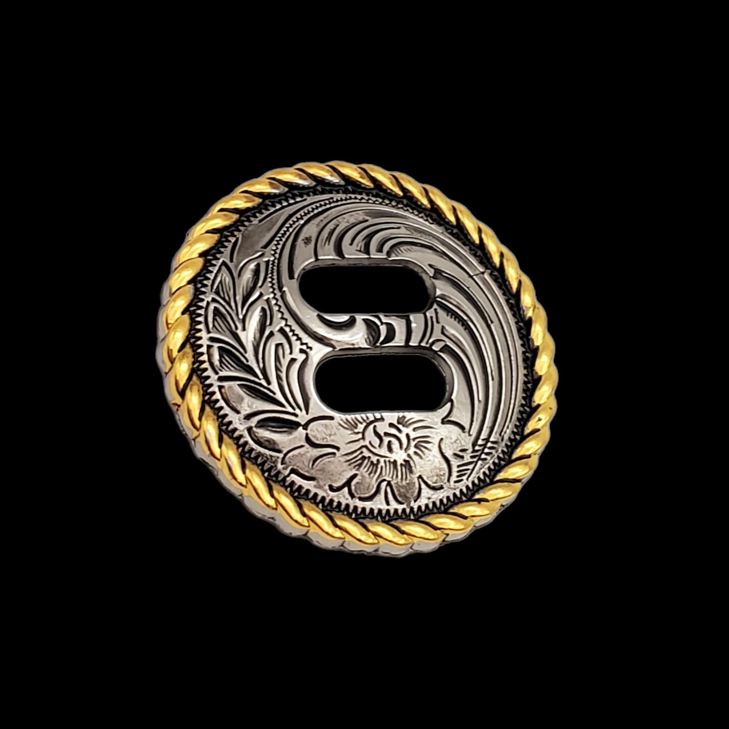 1-1/2" Slotted Rope Edge Floral Concho Nickel and Brass Plated With ...