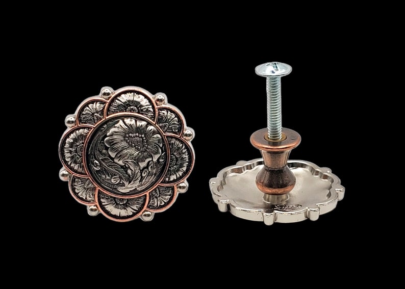 Ransom Rose Cabinet Knobs pair Nickel and Copper - Etsy