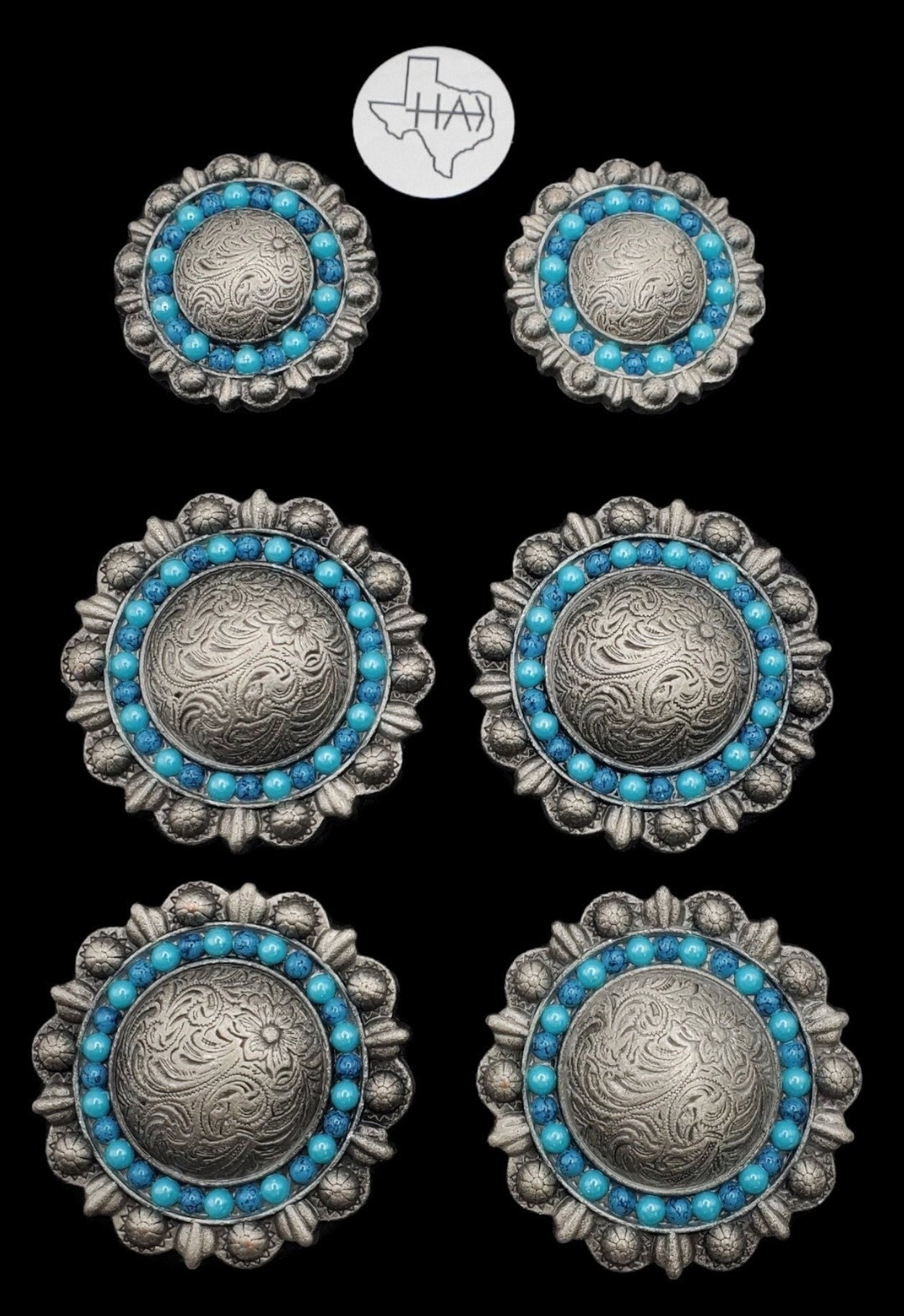 Set of 6 - Saddle Concho Set Dark Turquoise and Pearlized Turquoise ...