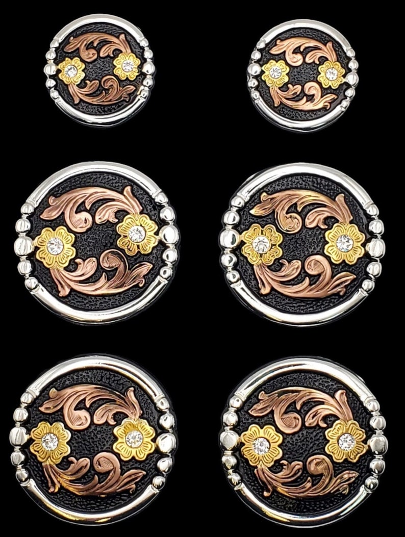 Set of 6 - Saddle Concho Set Tri-color Western Rose - Etsy