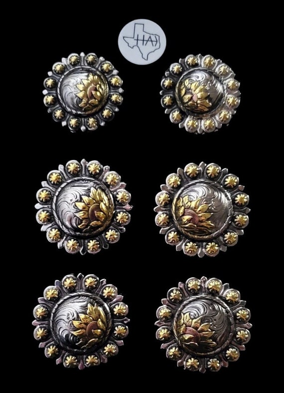 Sunflower Berry Saddle Concho Set Antique Nickel Copper and - Etsy