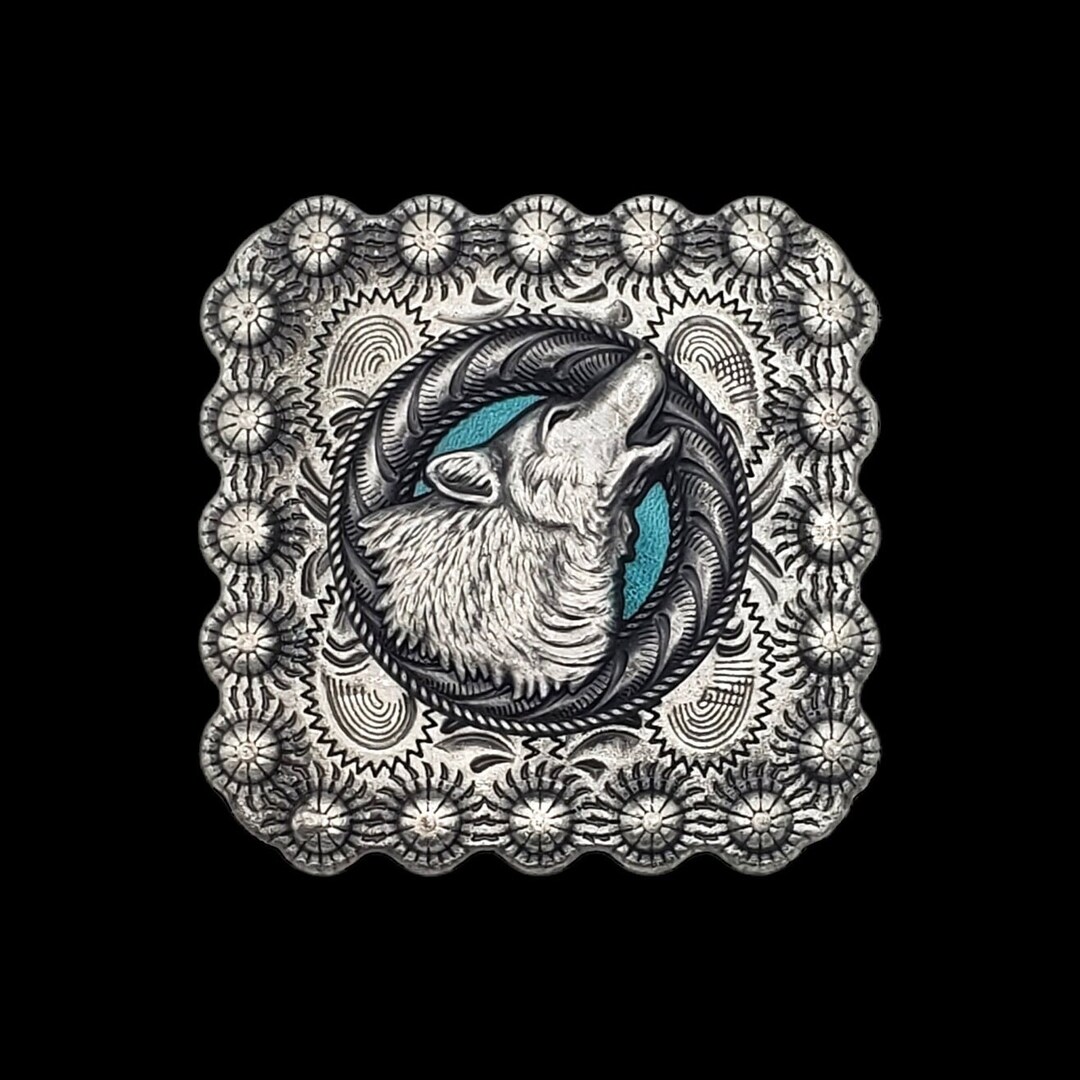 2-1/4" Howling Wolf Square Concho ANP - Etsy