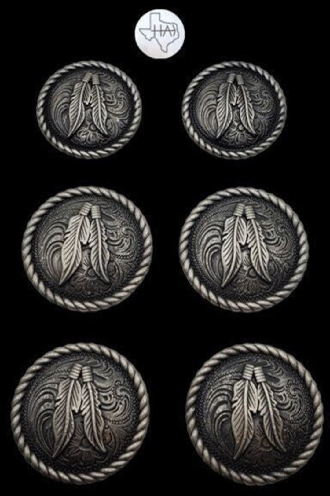 Set of 6 - Saddle Set Conchos With Feathers in Antique Nickel - Etsy