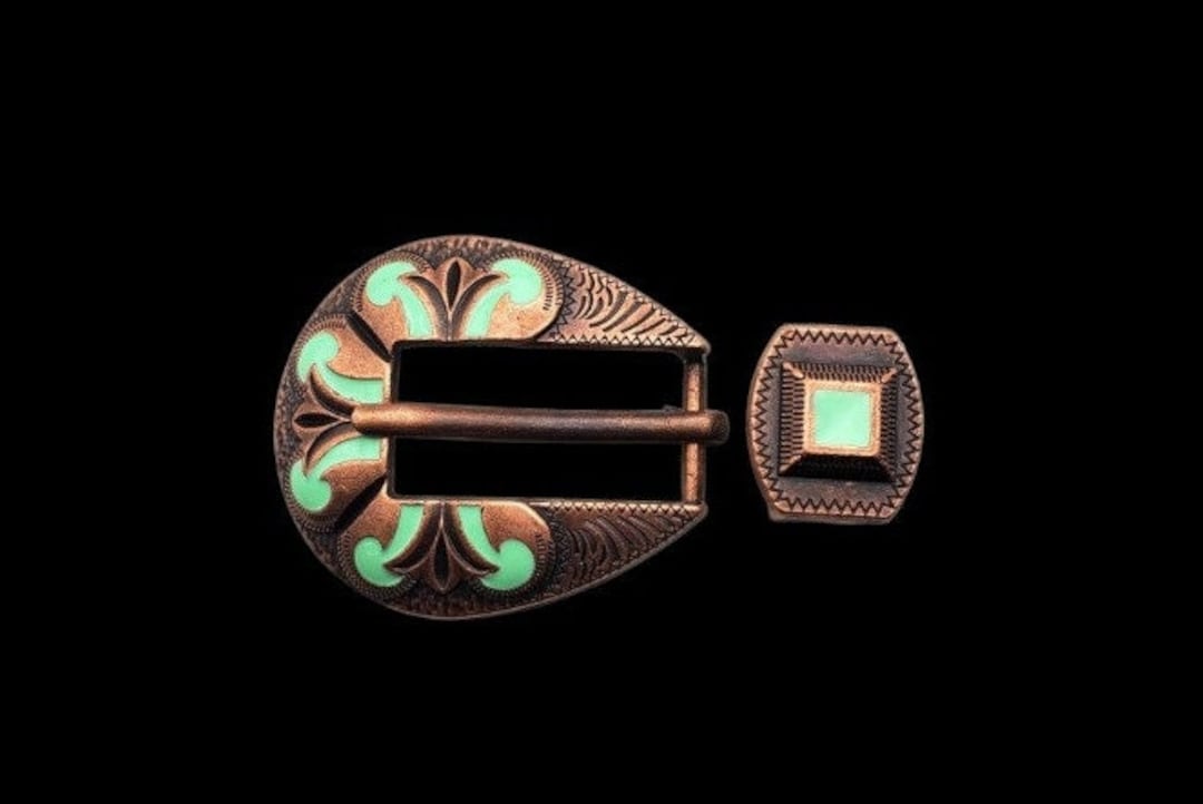 3/4 San Marcos Buckle and Keeper Antique Copper Plated W/turq Enamel - Etsy