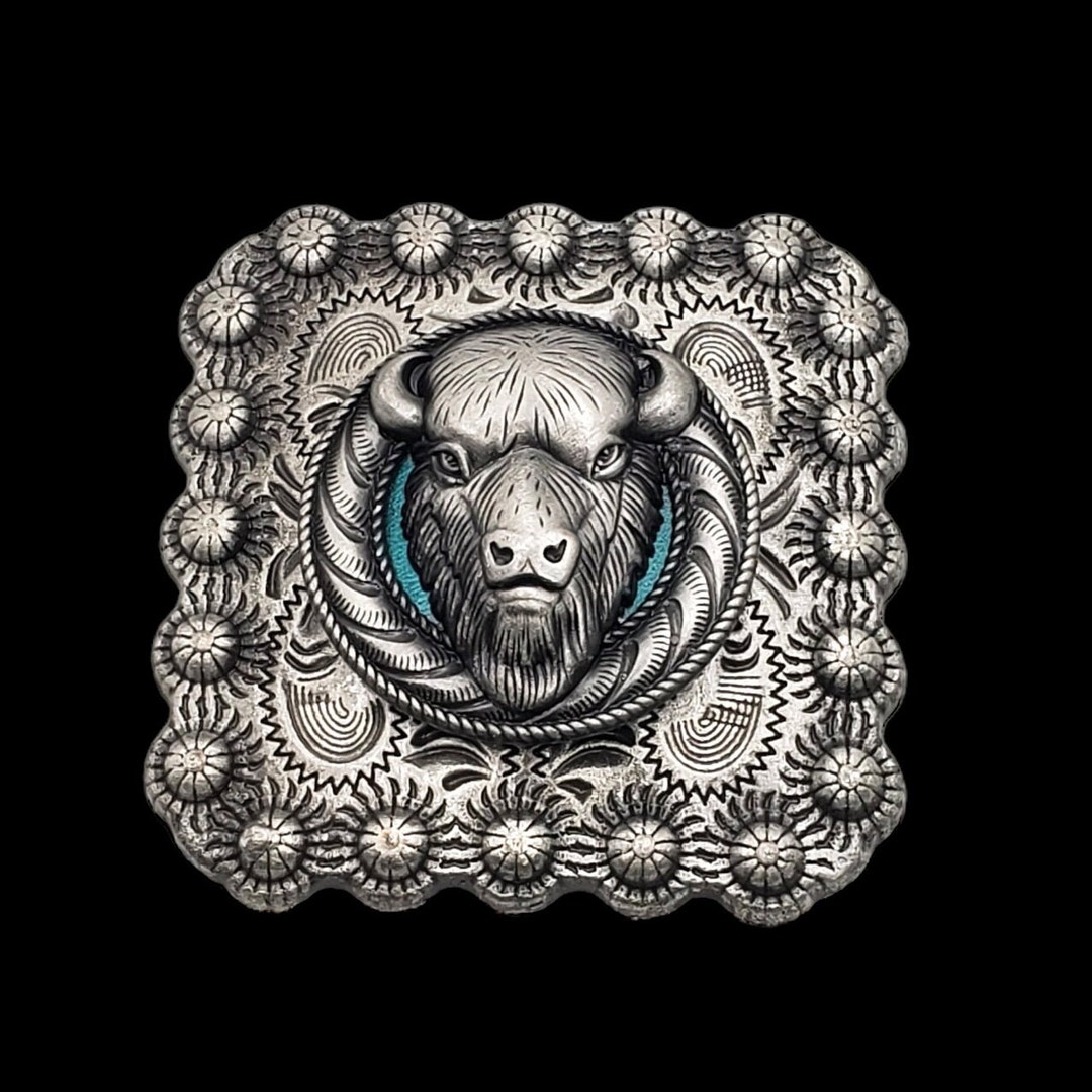 2-1/4" Buffalo Head Square Concho Antique Nickel Plated - Etsy