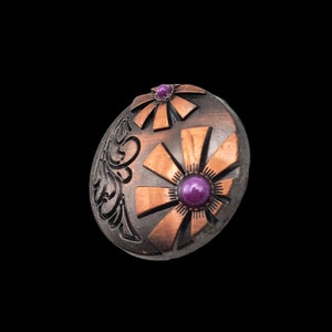 Set of 6 - New West Saddle Concho Set Antique Nickel, Copper and Purple ...