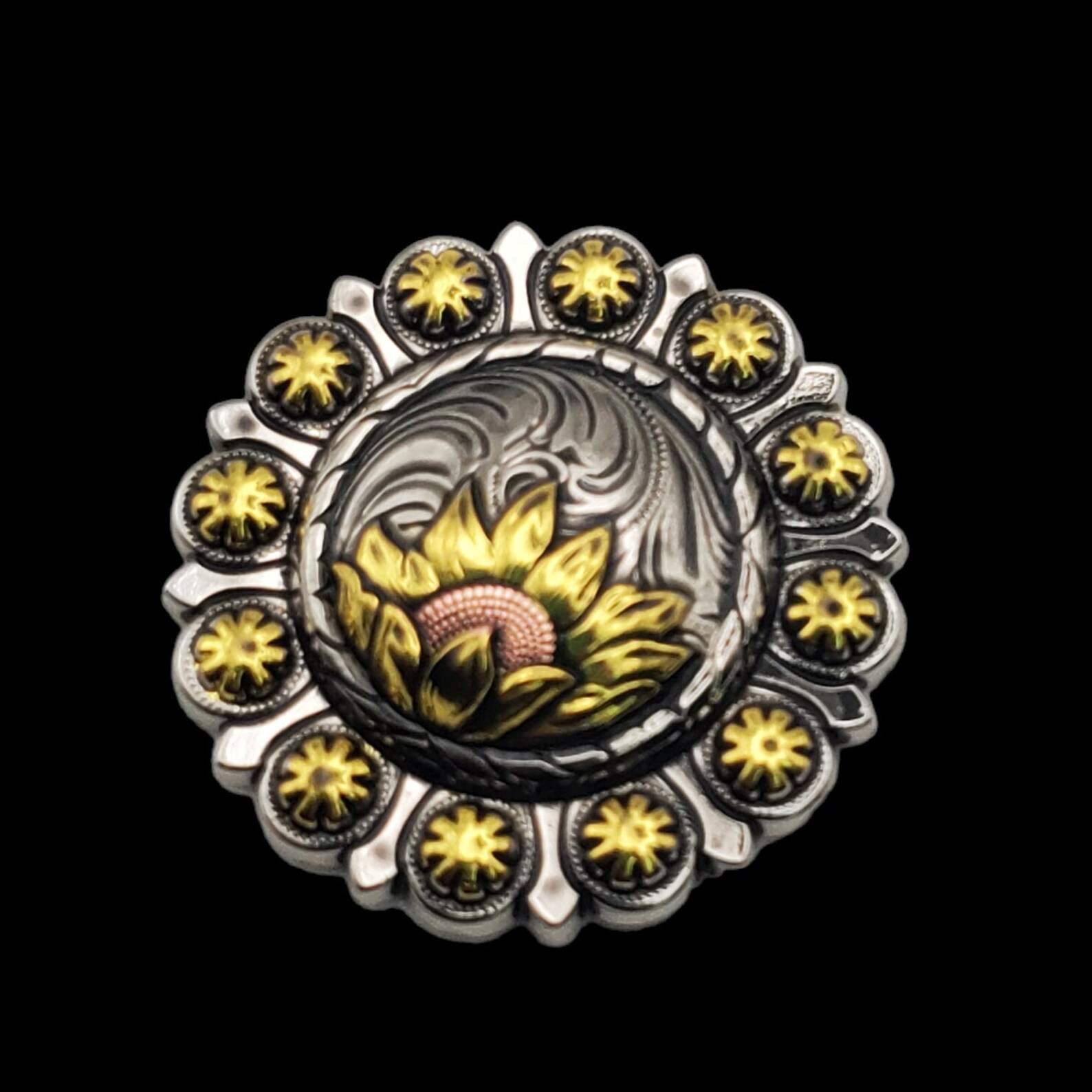Sunflower Berry Saddle Concho Set Antique Nickel Copper and - Etsy