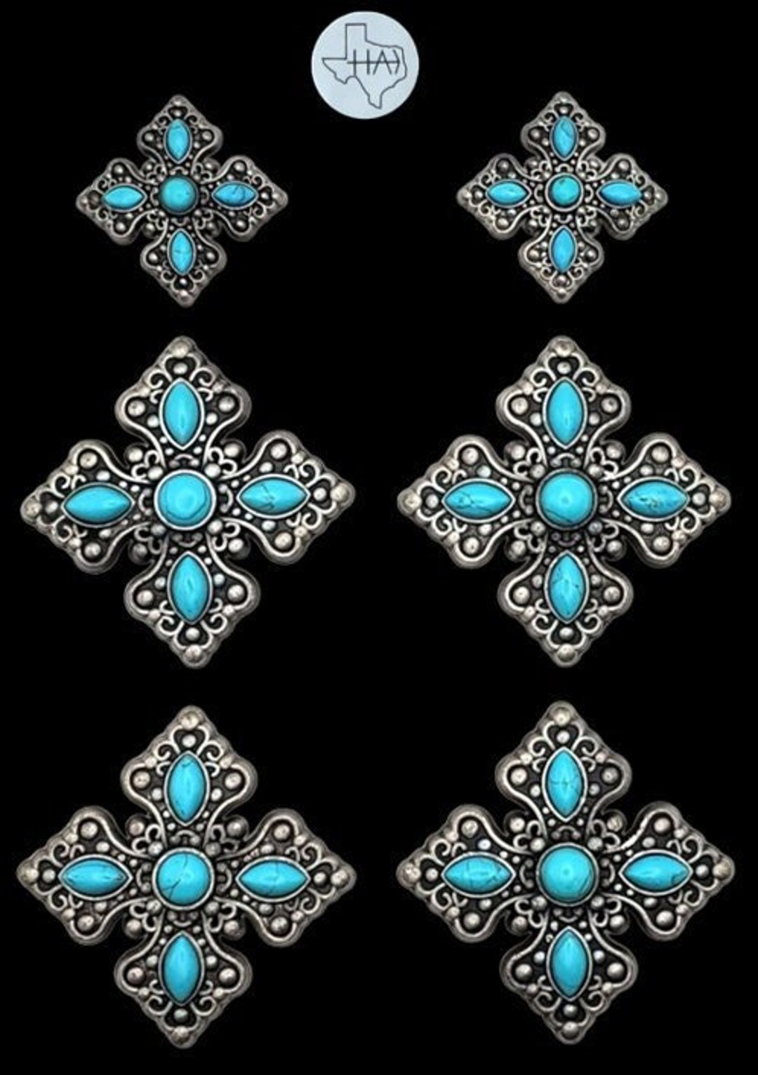 Set of 6 - Turquoise Cross Concho Saddle Set - Etsy