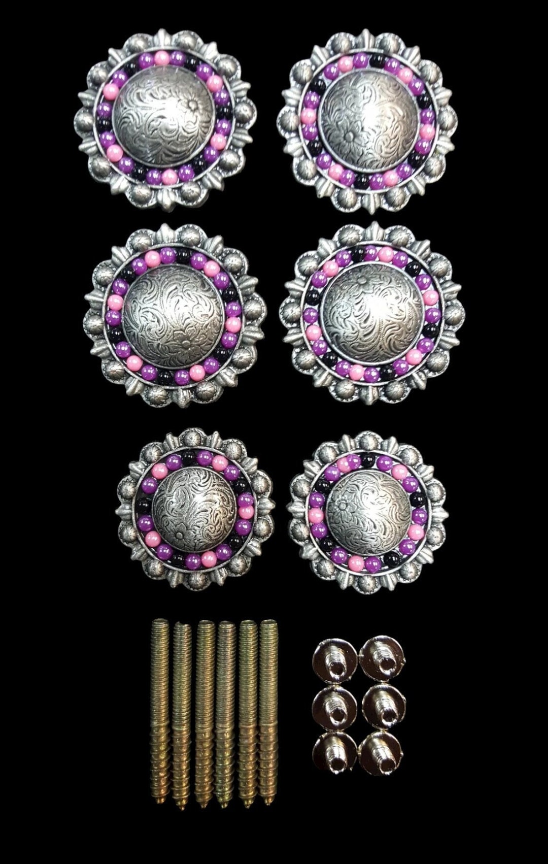 Set of 6 Saddle Concho Set Purple, Black and Pink Cabs - Etsy