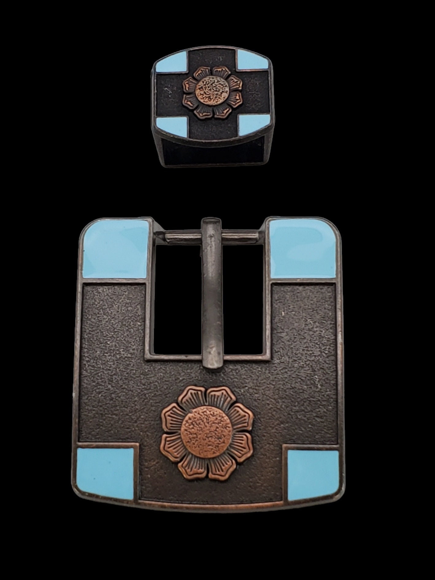 3/4" Turquoise Four Squares Buckle and Keeper - Etsy