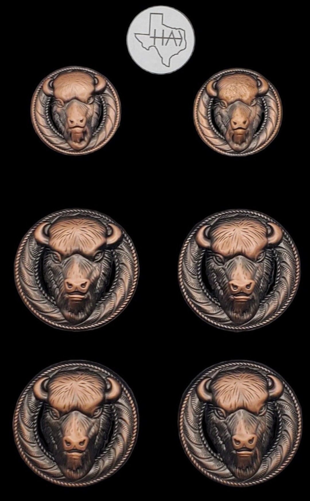 Set of 6 - Saddle Set Conchos With Buffalo Heads in Antique Copper - Etsy