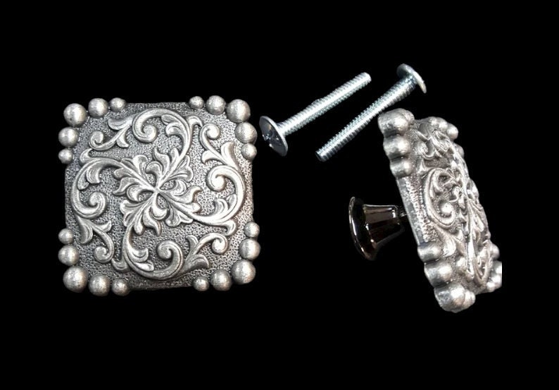 Yuma Cabinet Knobs pair Antique Silver - Etsy