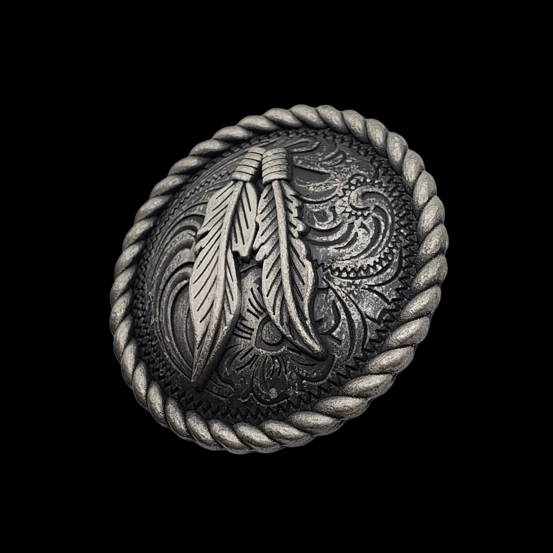 Set of 6 Saddle Set Conchos With Feathers in Antique Nickel - Etsy