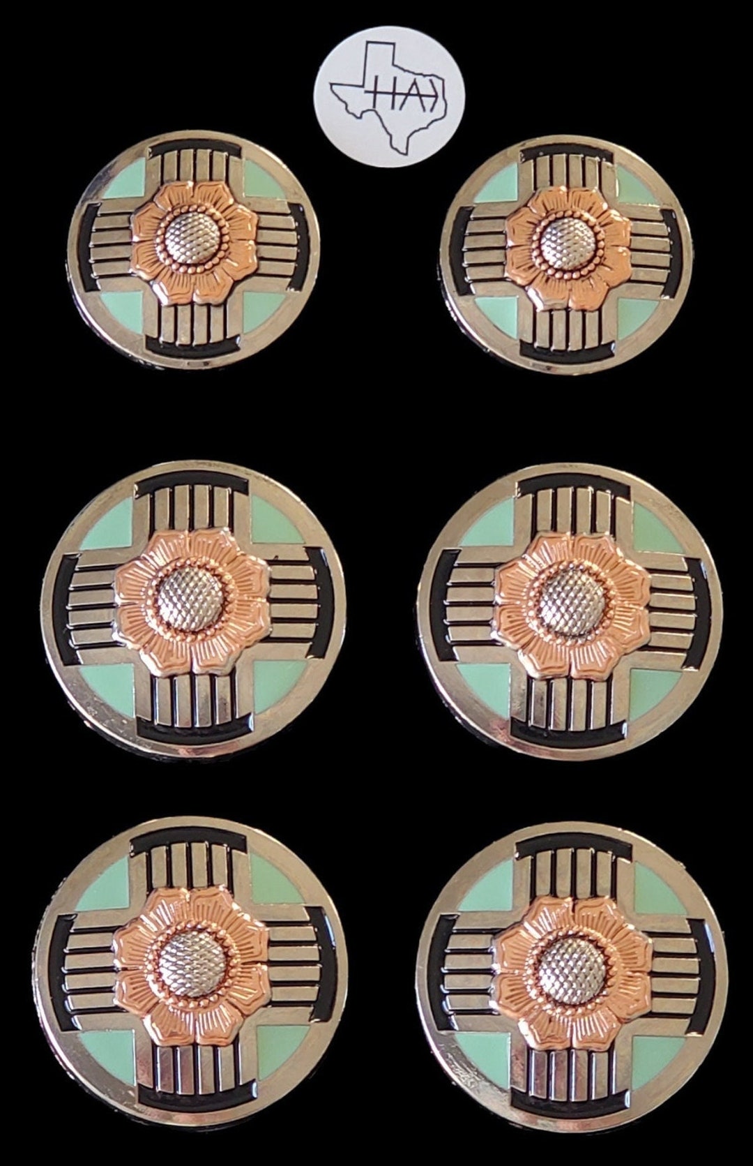 Set of 6 - Pecos Flower Saddle Concho Set Nickel, Copper, Brass and ...