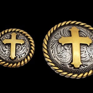 Set of 6 - Saddle Set Cross Conchos (6) W Antique Sterling & Gold (1