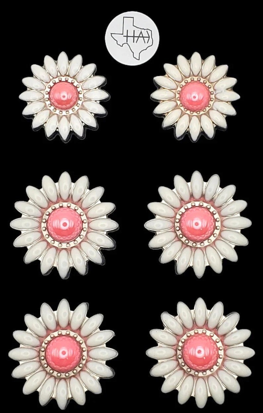 Set of 6 - Saddle Set Daisy Conchos With Pink Centers - Etsy