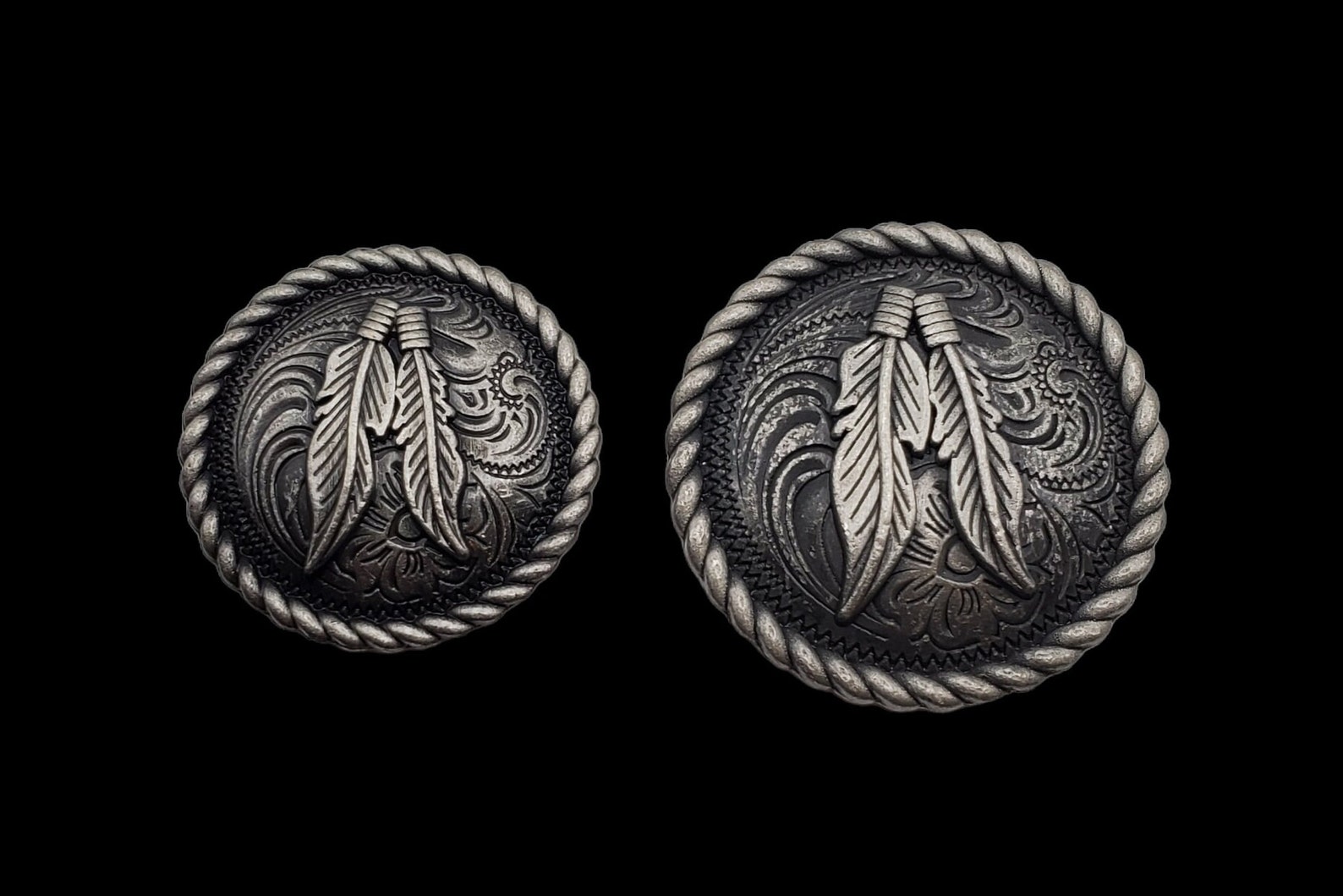 Set of 6 Saddle Set Conchos With Feathers in Antique Nickel - Etsy