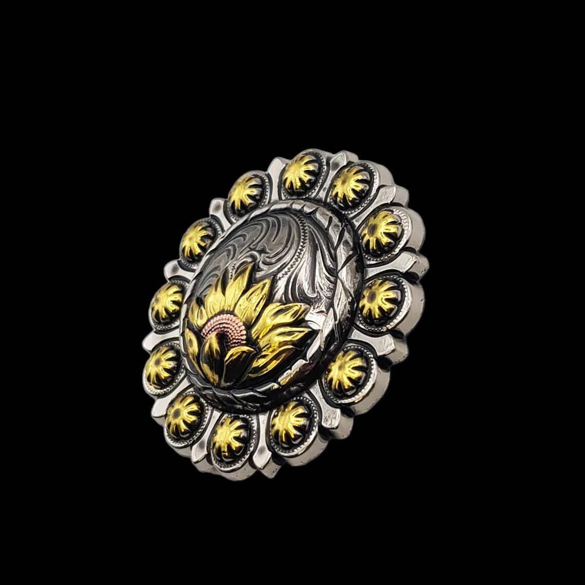 Sunflower Berry Saddle Concho Set Antique Nickel Copper and - Etsy