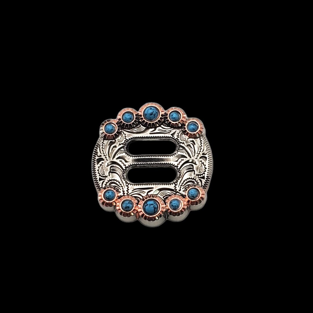 1" Stock Show Slotted Concho Nickel Plated W/ Black Enamel & Turq ...