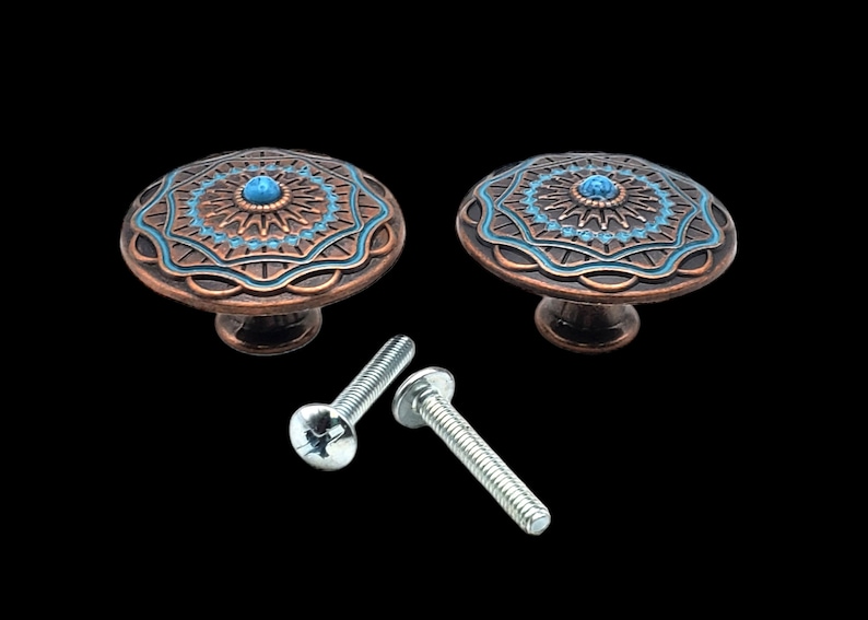 Texico Turquoise Cabinet Knobs (pair) Antique Copper - Etsy