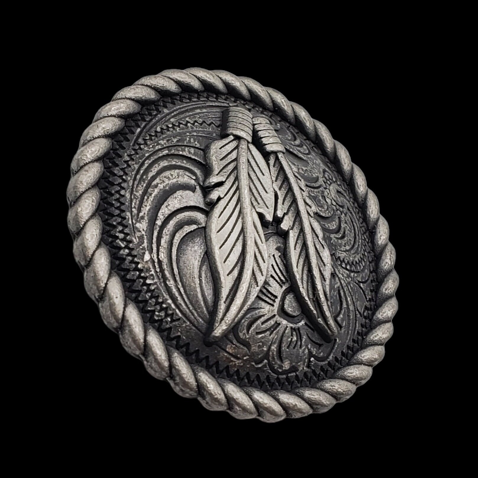 Set of 6 - Saddle Set Conchos With Feathers in Antique Nickel - Etsy