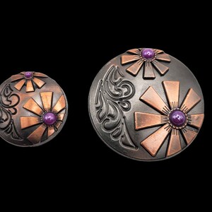 Set of 6 - New West Saddle Concho Set Antique Nickel, Copper and Purple ...