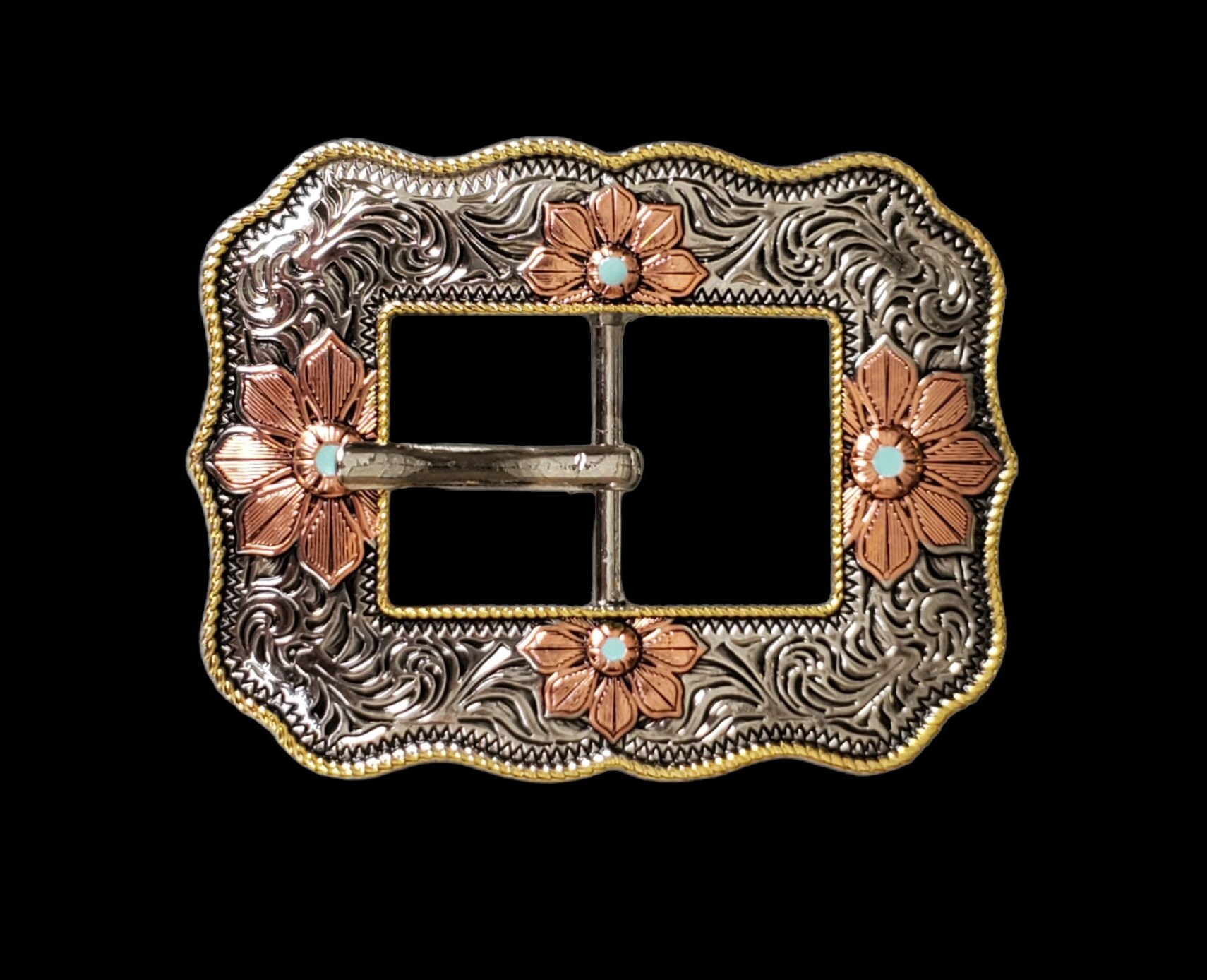 1" Floral Rope Edge Tri-color Cart Buckle - Etsy