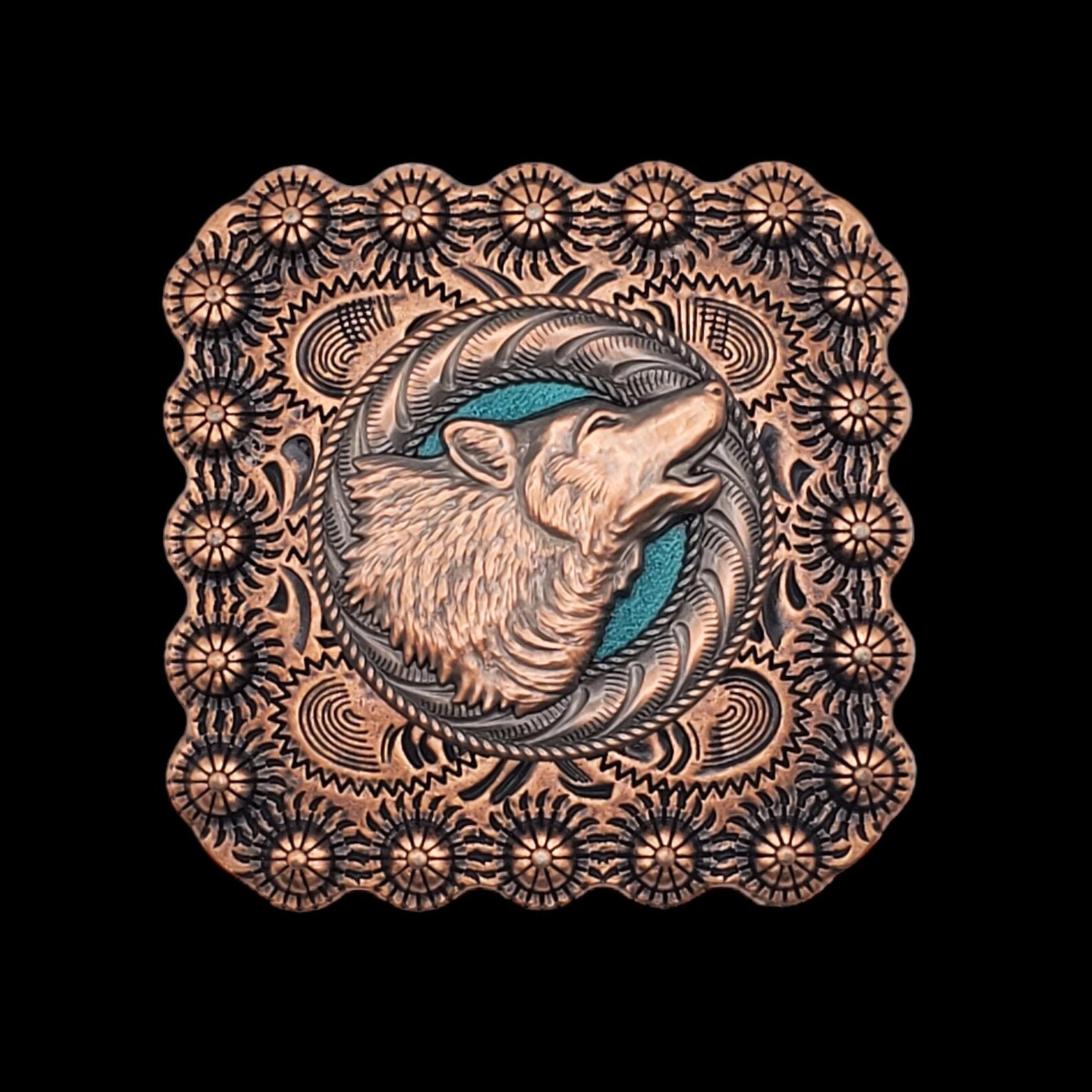 2-1/4" Howling Wolf Square Concho Antique Copper Plated - Etsy