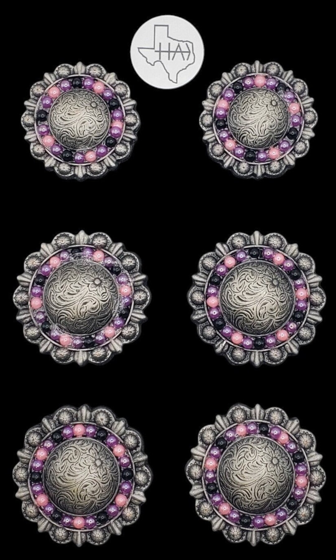 Set of 6 - Saddle Concho Set Purple, Black and Pink Cabs - Etsy