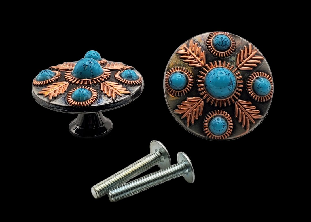 Feathered Turquoise Cabinet Knobs pair - Etsy