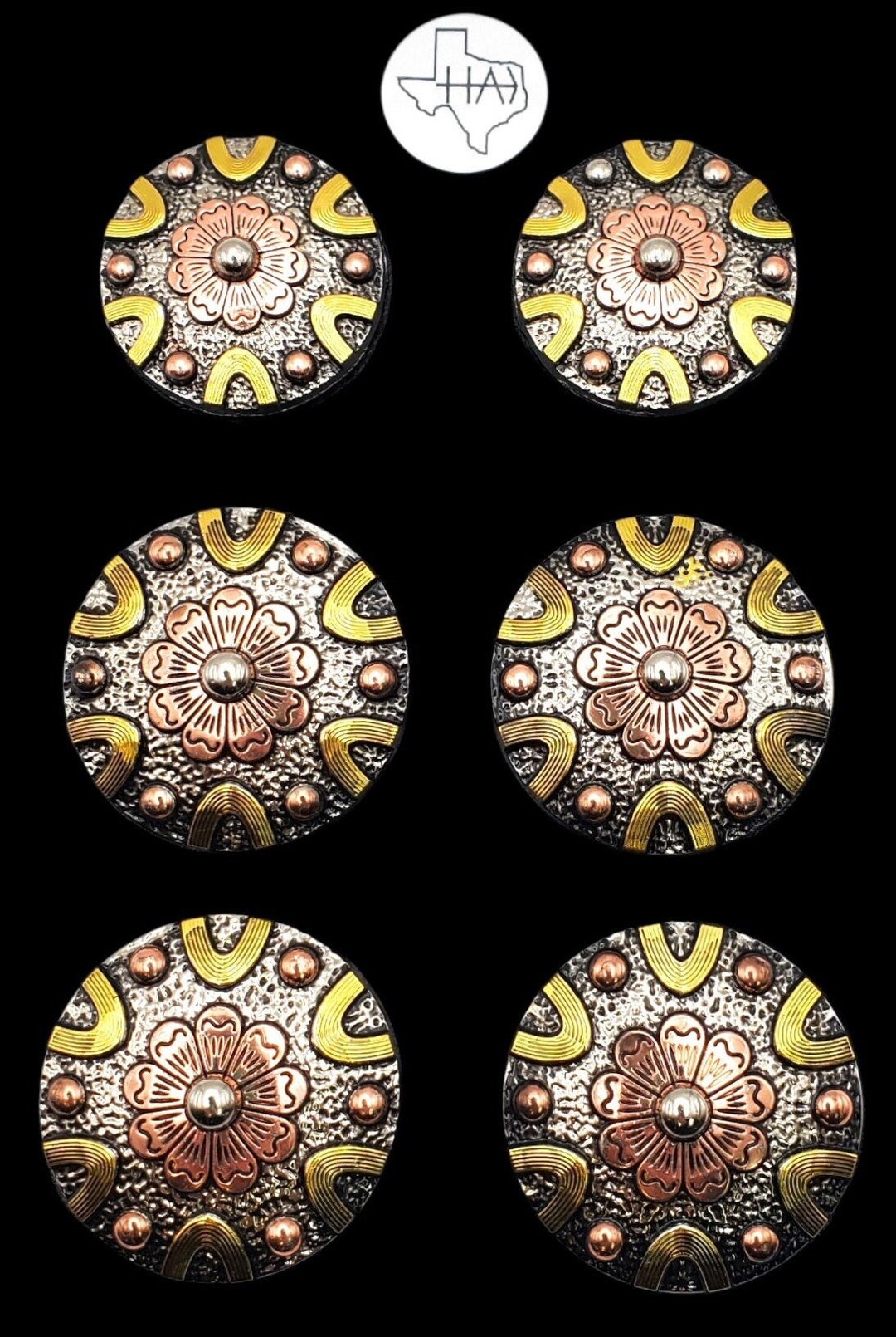 Set of 6 - Tri-color Roswell Rose Saddle Set Conchos - Etsy