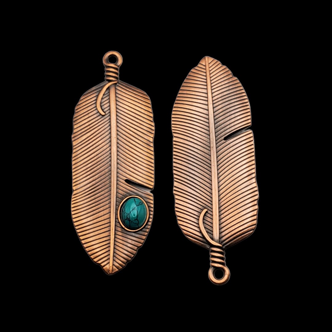 1" X 3" Metal Feather Pendant Antique Copper - Etsy