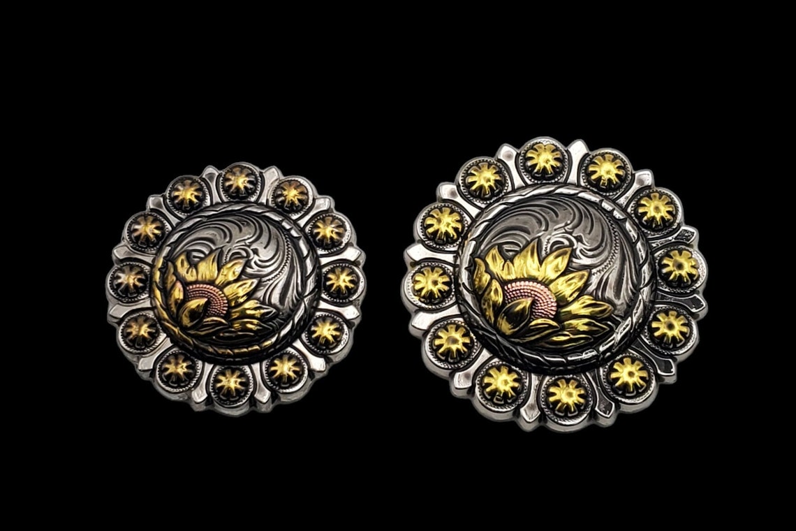 Sunflower Berry Saddle Concho Set Antique Nickel Copper and - Etsy