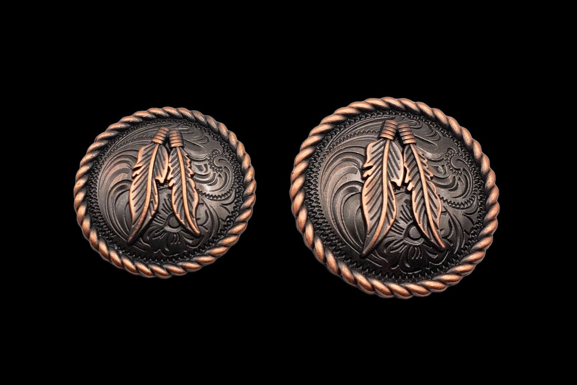 Set of 6 - Saddle Set Conchos With Feathers in Antique Copper - Etsy