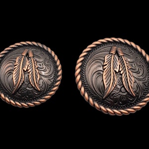 Set of 6 - Saddle Set Conchos With Feathers in Antique Copper - Etsy