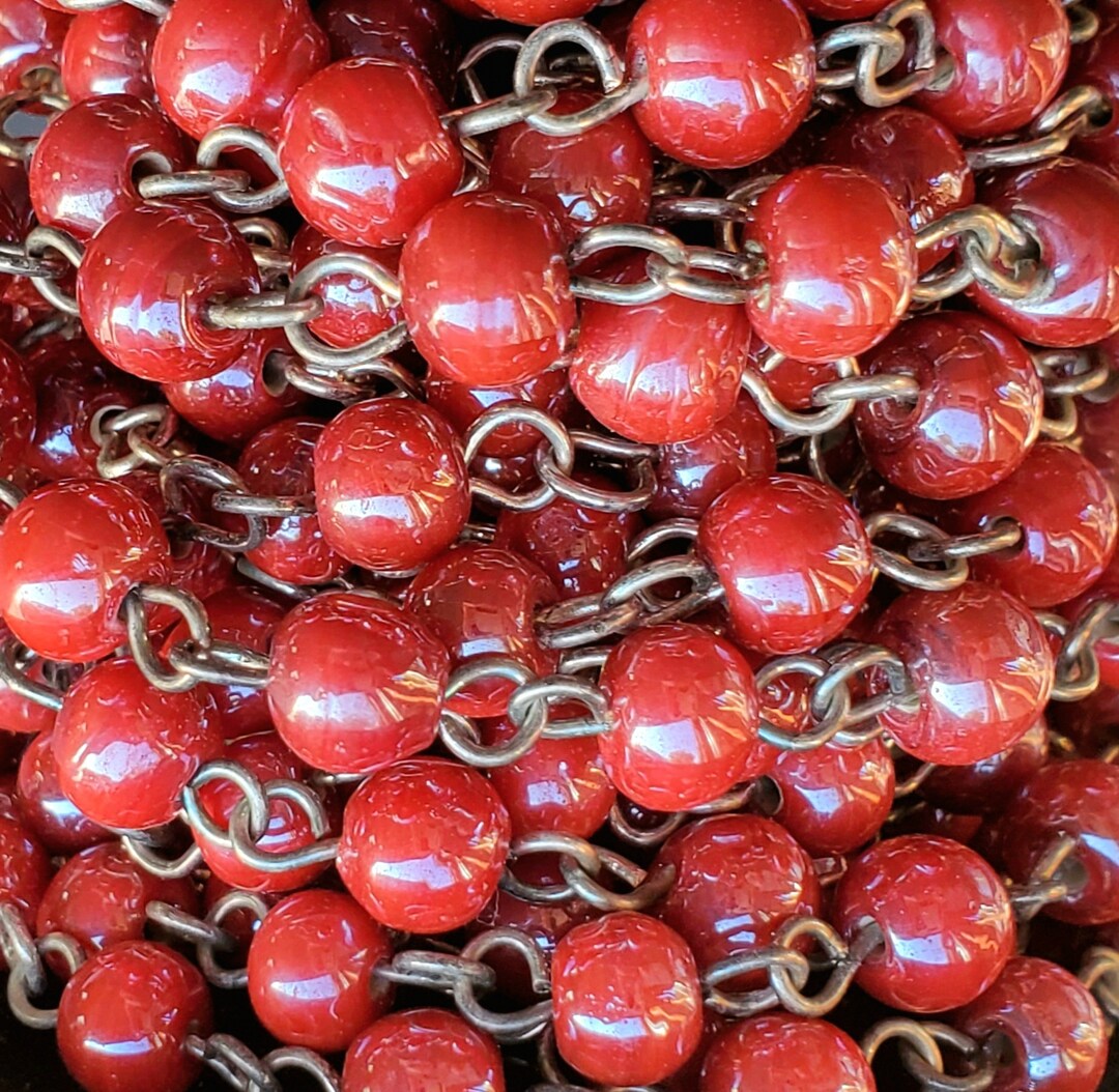 Glass Bead Chain Red 1 Yard. - Etsy