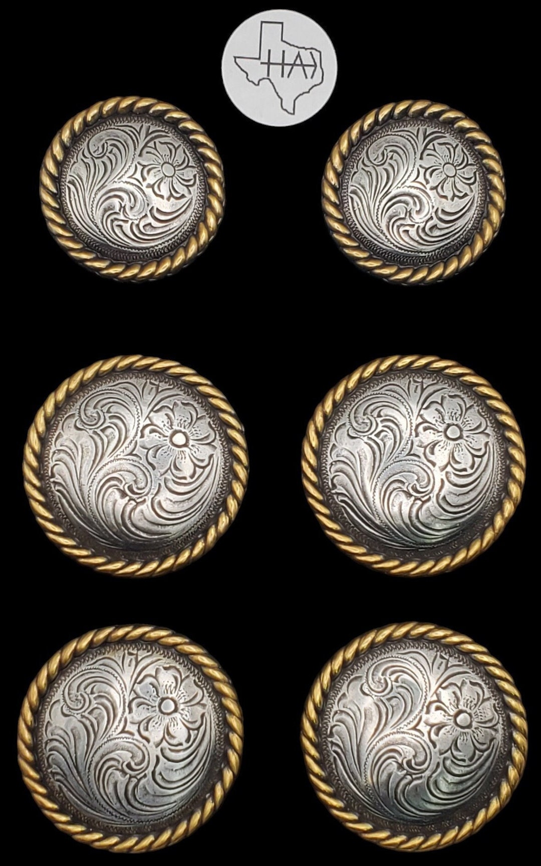 Set of 6 - Saddle Set Floral Rope Edge Conchos HRSPGP - Etsy