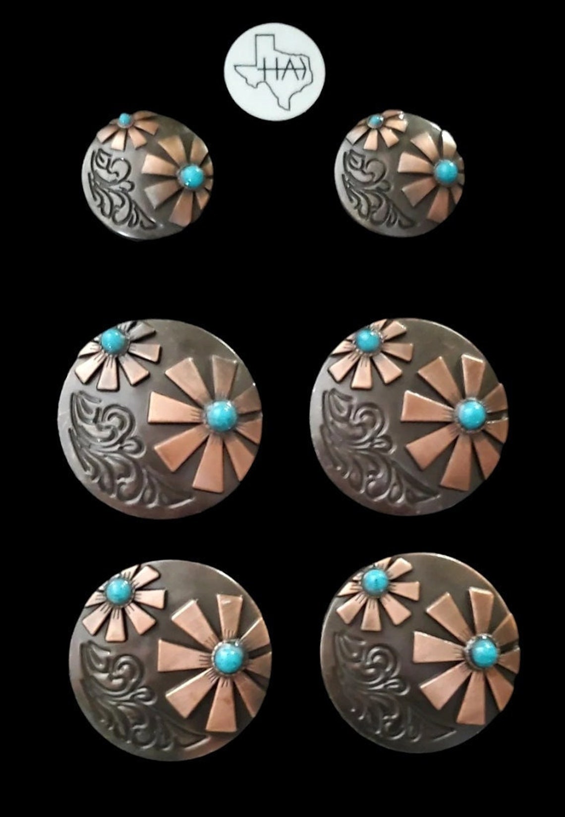 Set of 6 New West Saddle Concho Set Antique Nickel Copper - Etsy