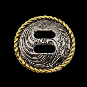 1-1/2" Slotted Rope Edge Floral Concho Nickel and Brass Plated With ...