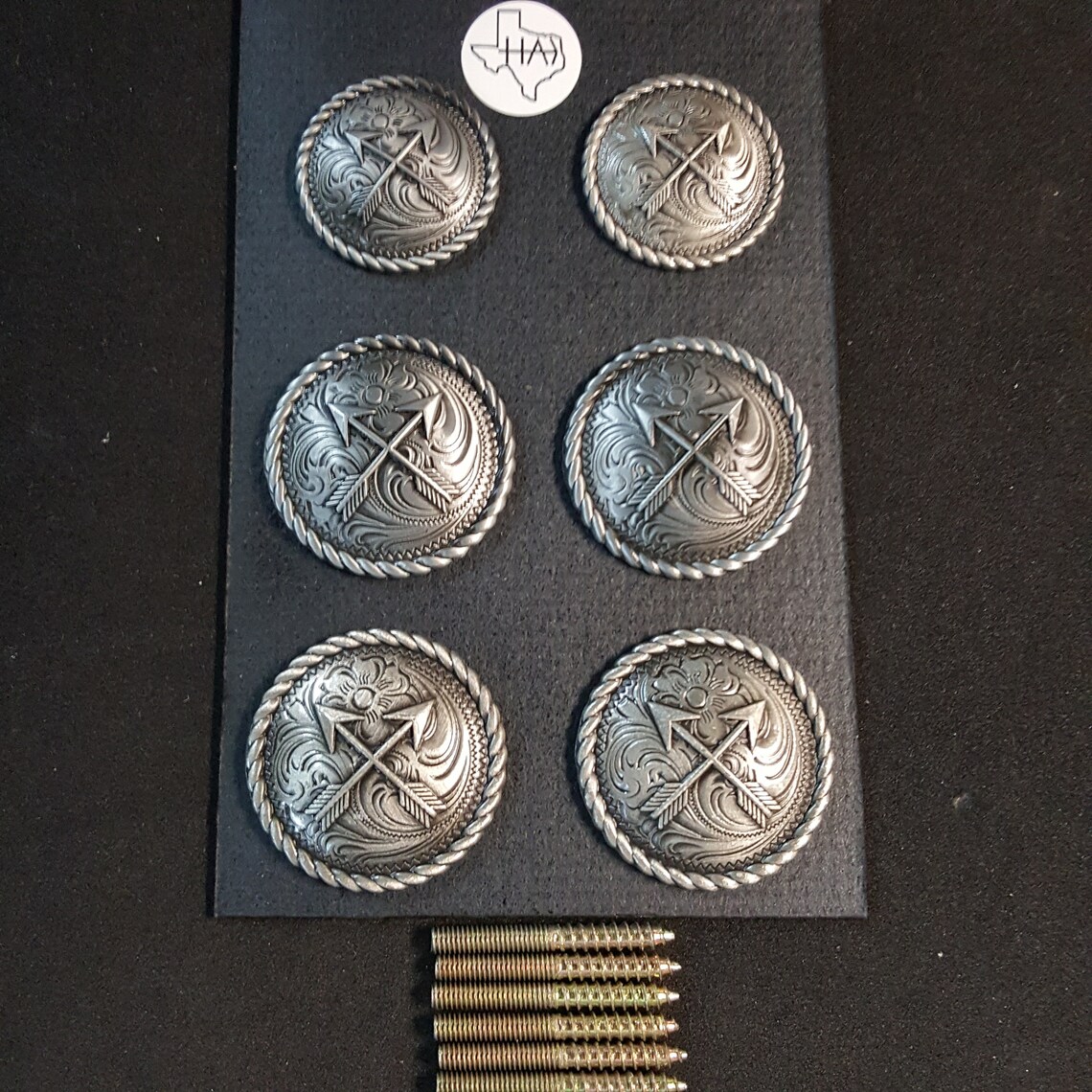 Set of 6 Saddle Set Conchos With Arrows in Antique Nickel - Etsy
