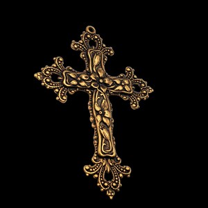3" X 2-1/4" Gold Floral Cross Pendant - Etsy