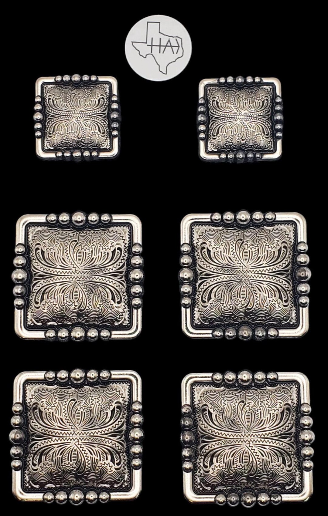 Set of 6 - Saddle Set Stock Show Square Conchos in Nickel Plating - Etsy