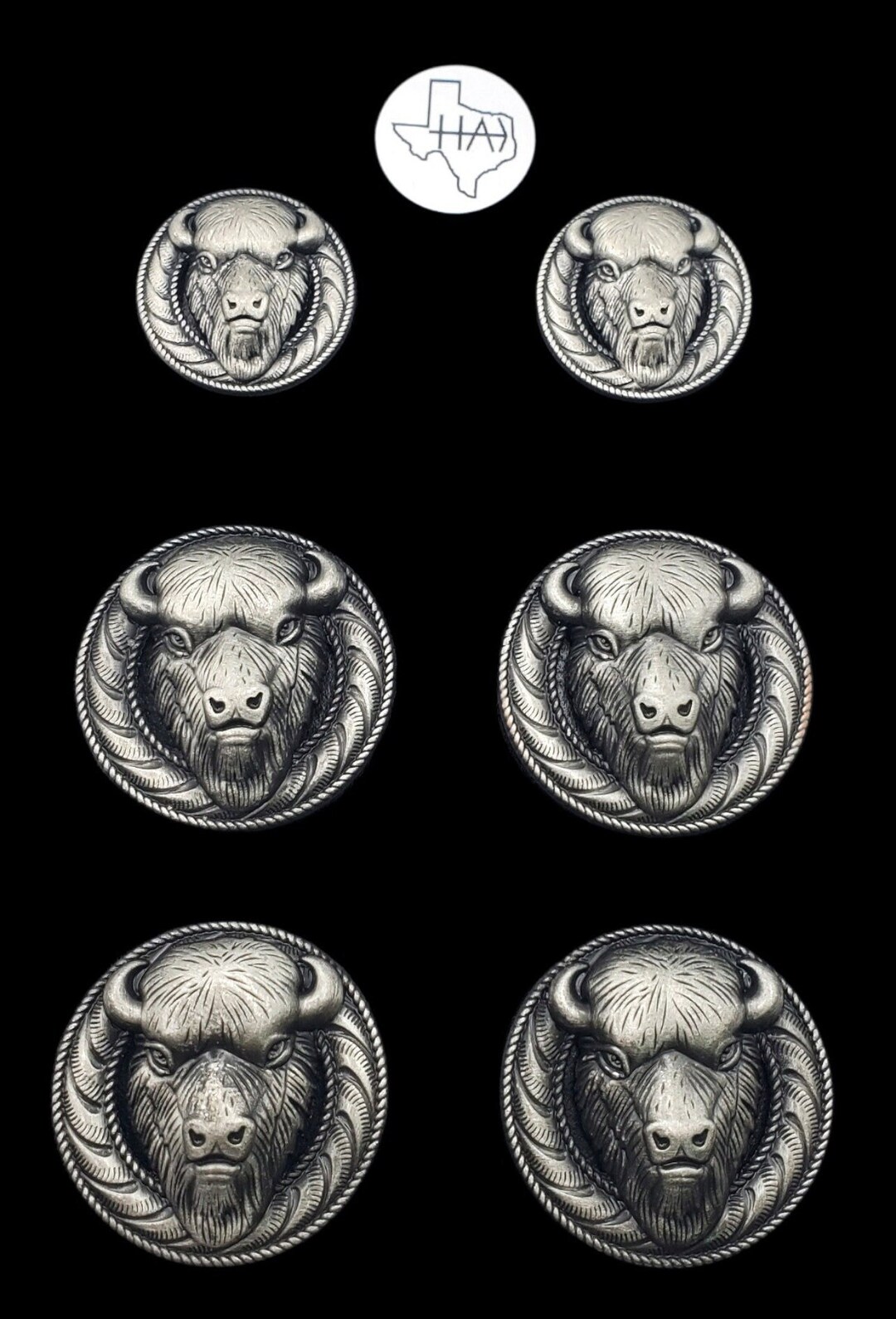 Set of 6 - Saddle Set Conchos With Buffalo Heads in Antique Silver - Etsy