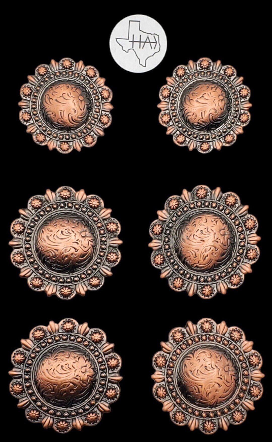 Set of 6 - Saddle Set Texhas Berry Conchos in Antique Copper (1.25/1.5 ...