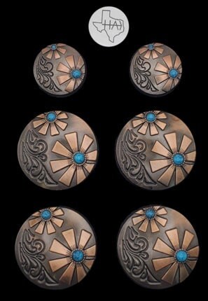 Set of 6 - New West Saddle Concho Set Antique Nickel, Copper and ...